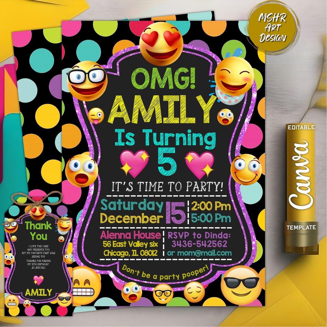Editable Emoji Birthday Invitation, Emoji Party Invitation, Emoji ...