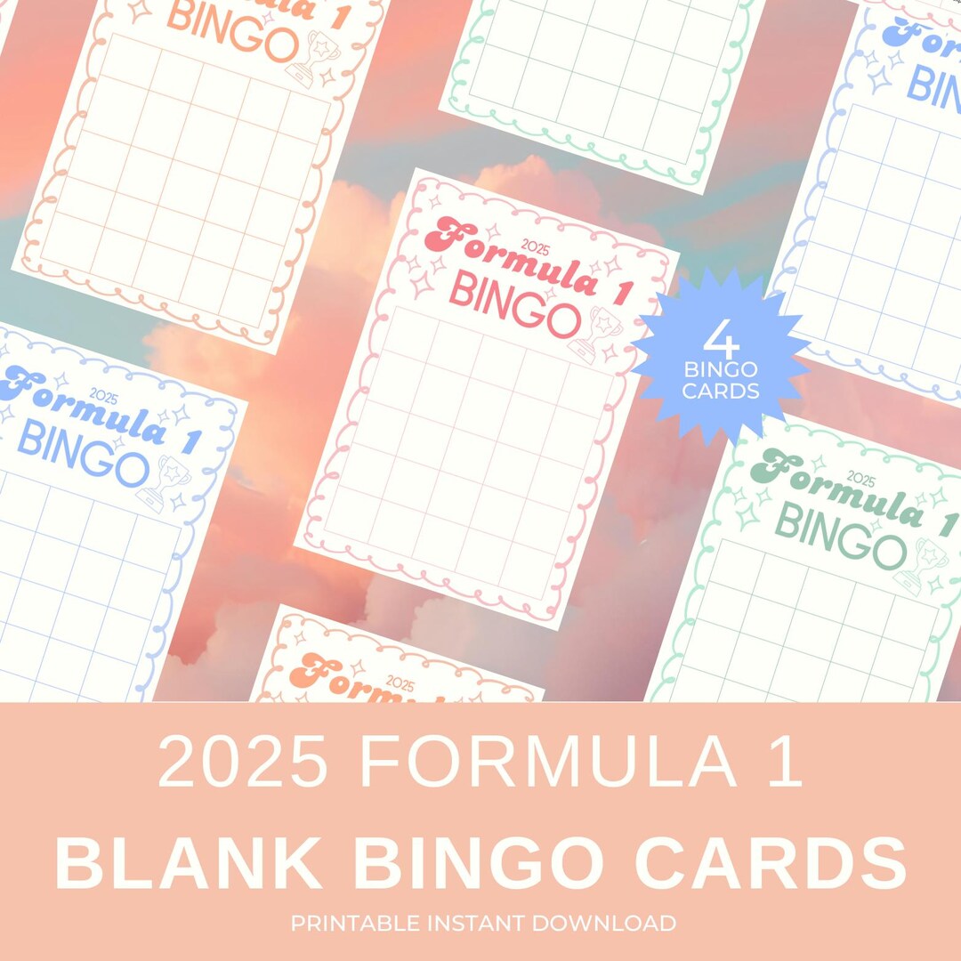 Formula 1 Bingo, Blank Bingo Cards, 2025 Formula 1 Grand Prix Bingo ...