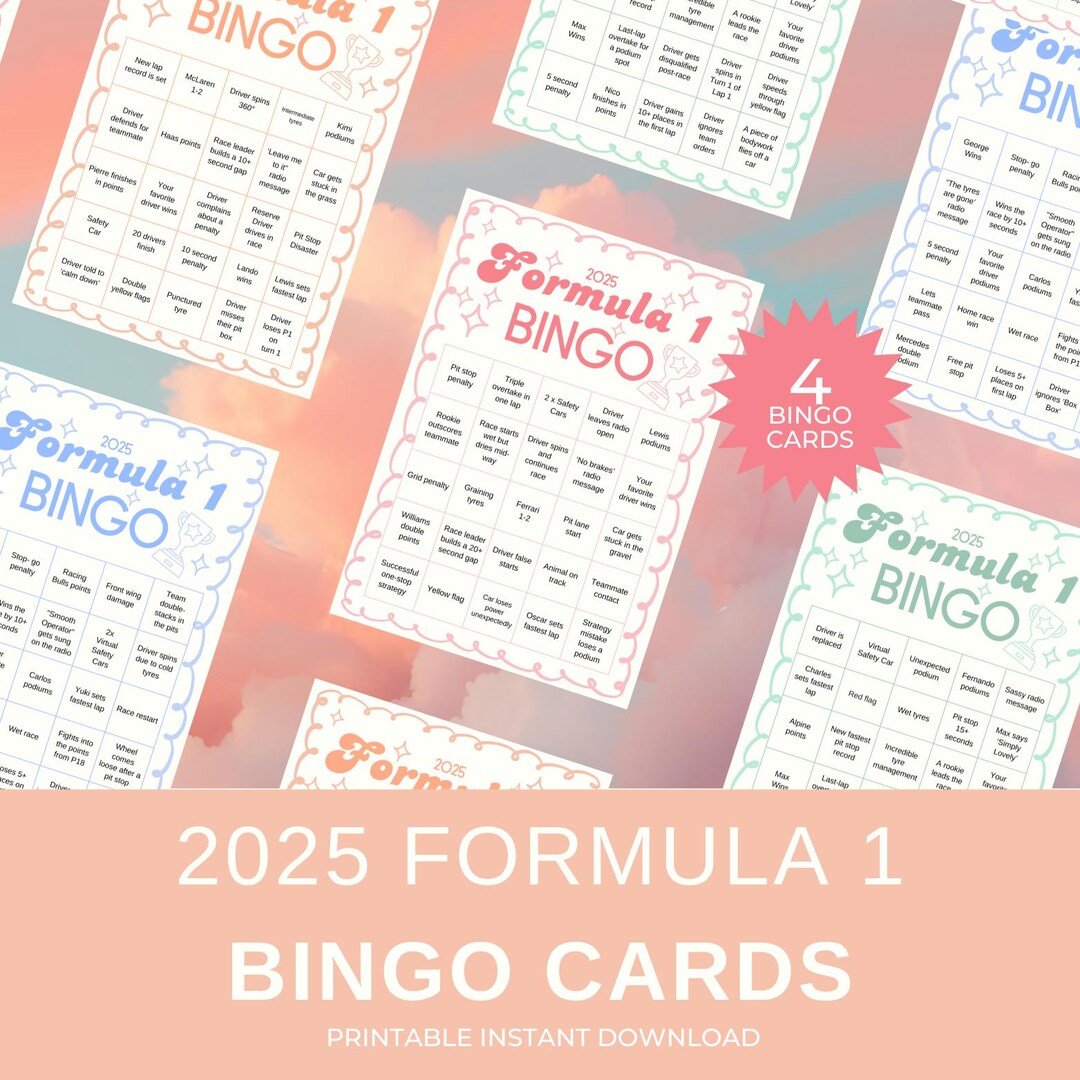 Formula 1 Bingo, 2025 Formula 1 Grand Prix Bingo Cards, Formula 1 Games ...