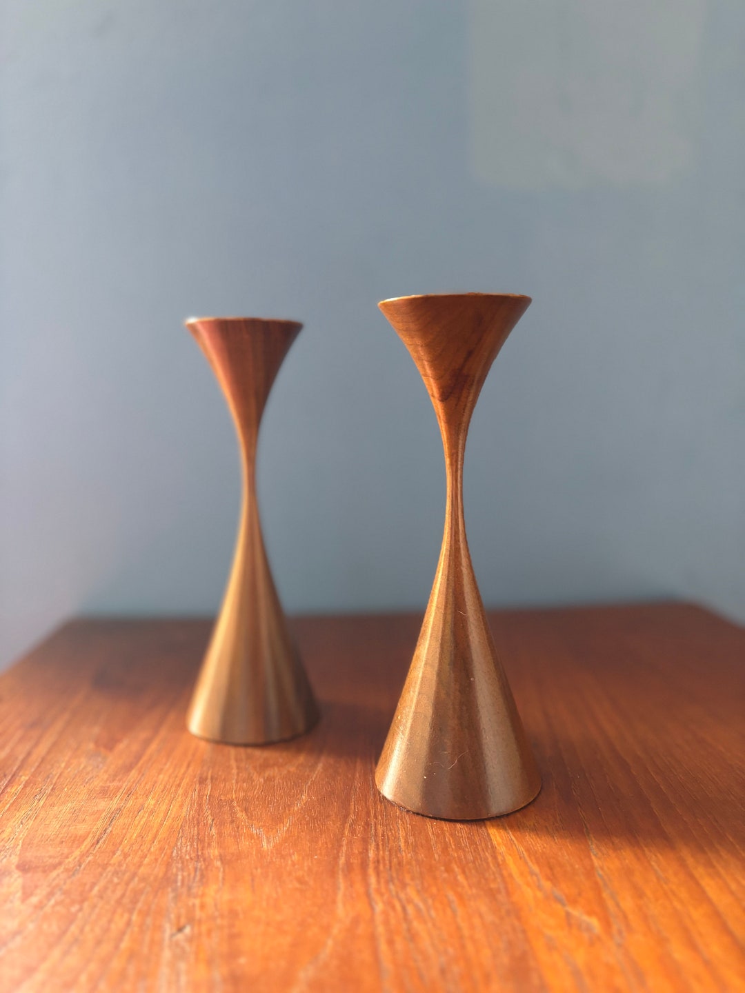 A Pair of Sleek Rude Osolnik Candlesticks in Walnut - Etsy
