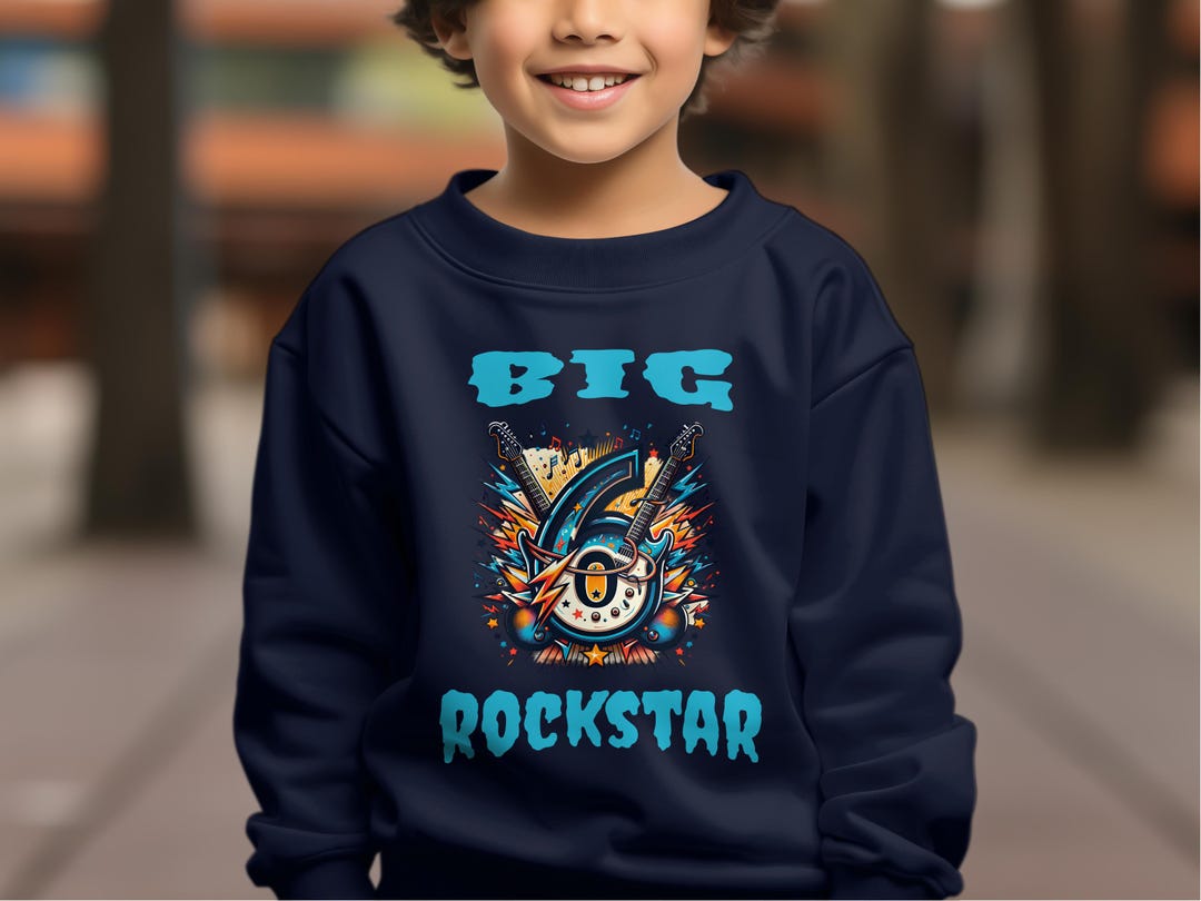 Big 6 Rockstar Birthday Shirt - Cool 6th Birthday Gift for Kids, Guitar ...