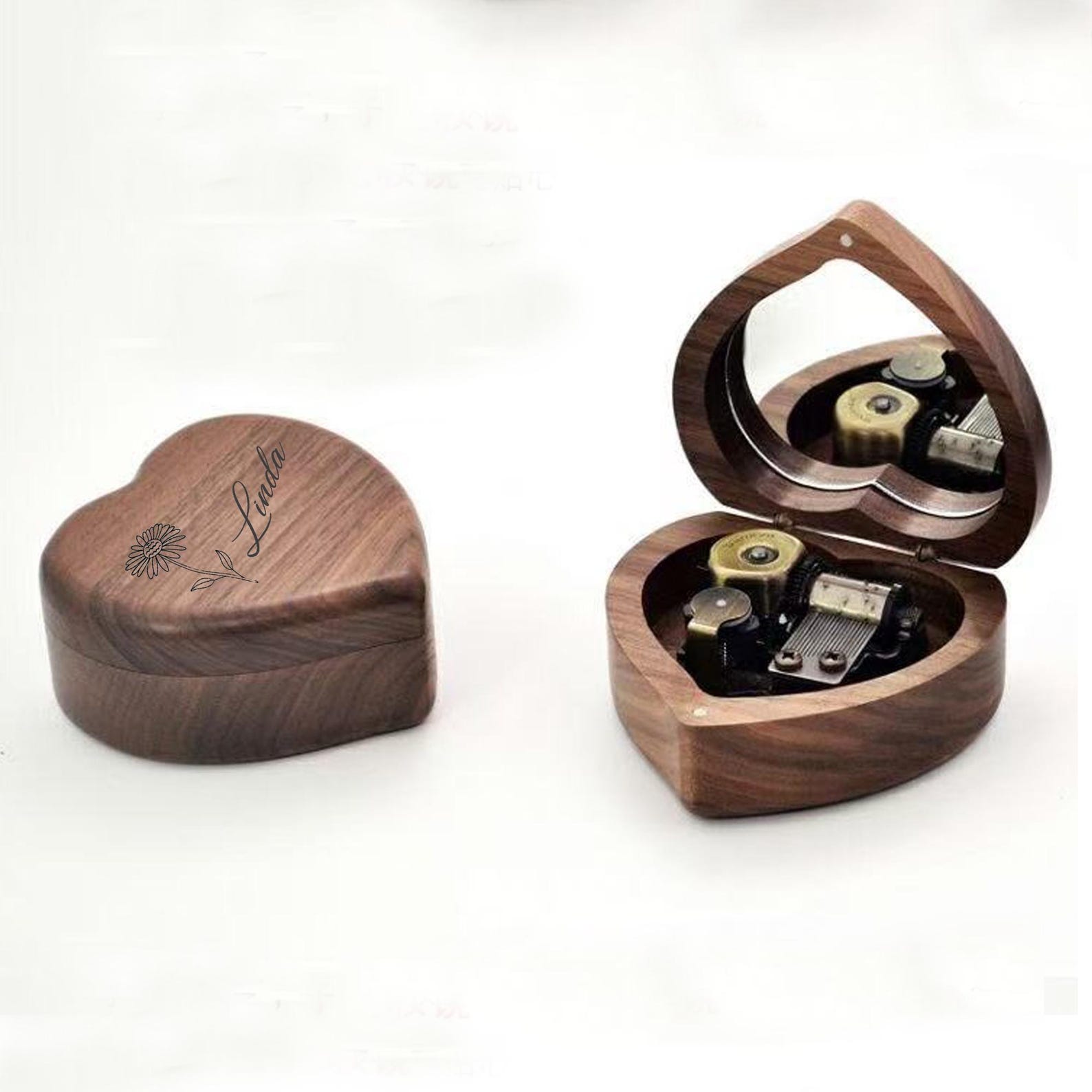 Personalized Walnut Wood Music Box, Birth Month Flower Music Box ...