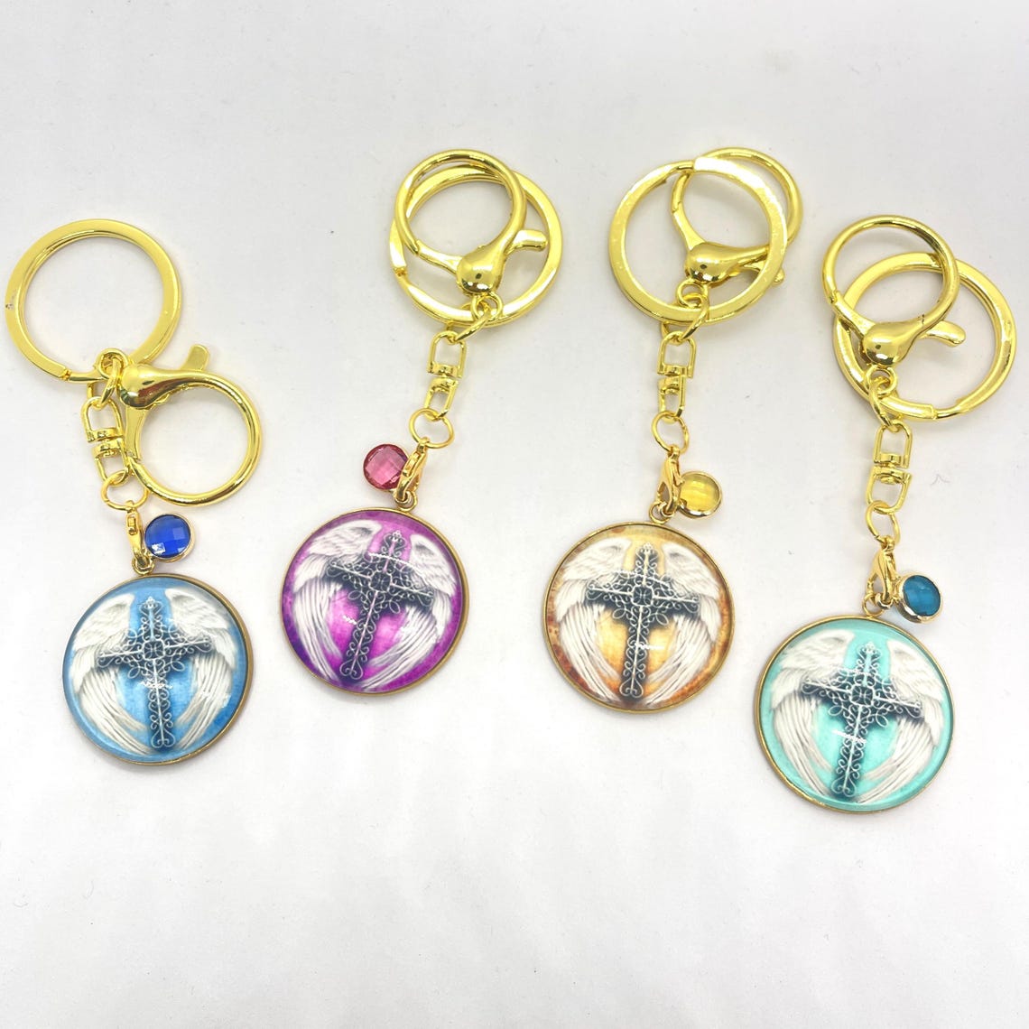 Personalized Christian Keychains, Cross Angel Wings Metal Keychain ...