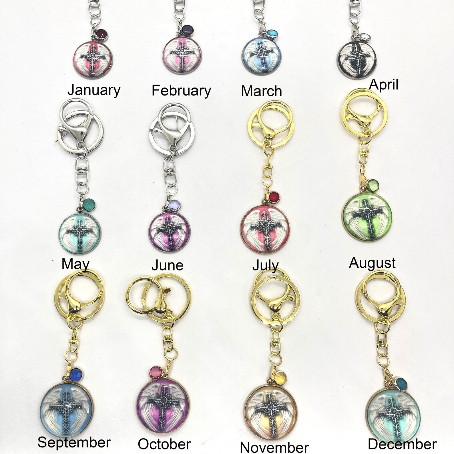 Personalized Christian Keychains, Cross Angel Wings Metal Keychain ...