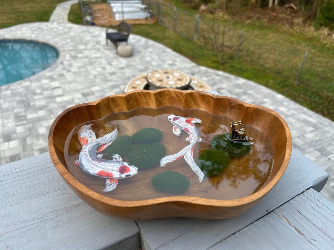 Hand Painted Resin Koi Goldfish Pond Centerpiece Bowl - Etsy