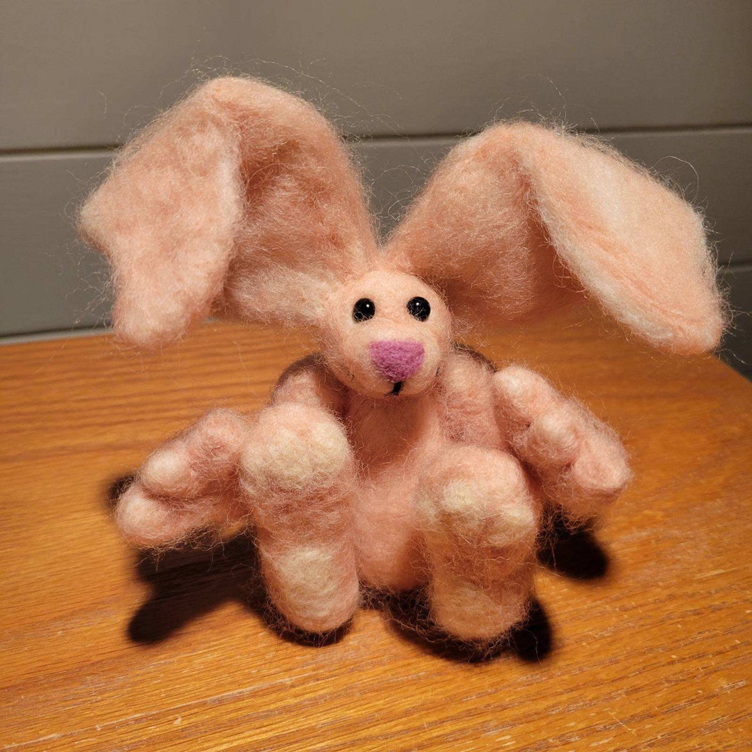 Wiggles the Wabbit Needle Felted White Pink Bunny Rabbit - Etsy