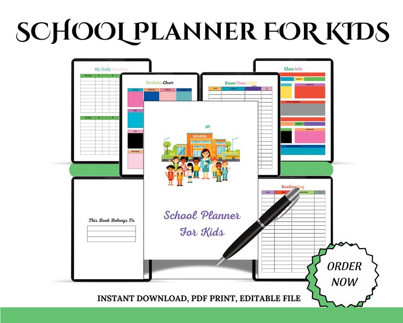 Printable School Planner for Kids | Homework Tracker (PDF) - Etsy