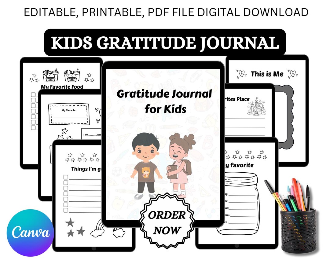 Kids Gratitude Journal & Planner | Printable Prompts, Affirmations (PDF ...