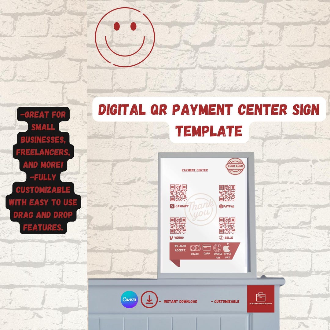 Digital QR Code Sign Template Editable QR Code, Scan to Pay, Table Sign ...