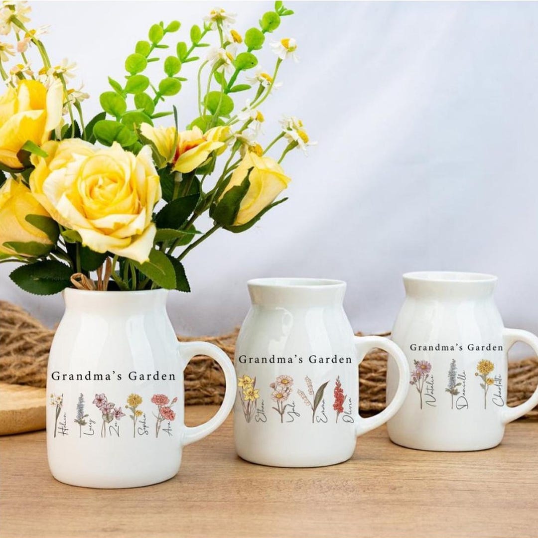 Personalized Birth Flower Ceramic Flower Vase,grandma‘s Garden Vase ...