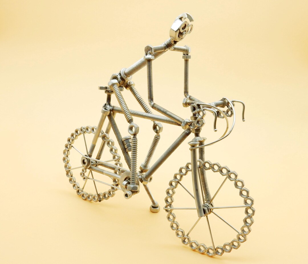 Medium Steel Racing Bike With Cyclist Bicycle Metal Sculpture Cyclist ...