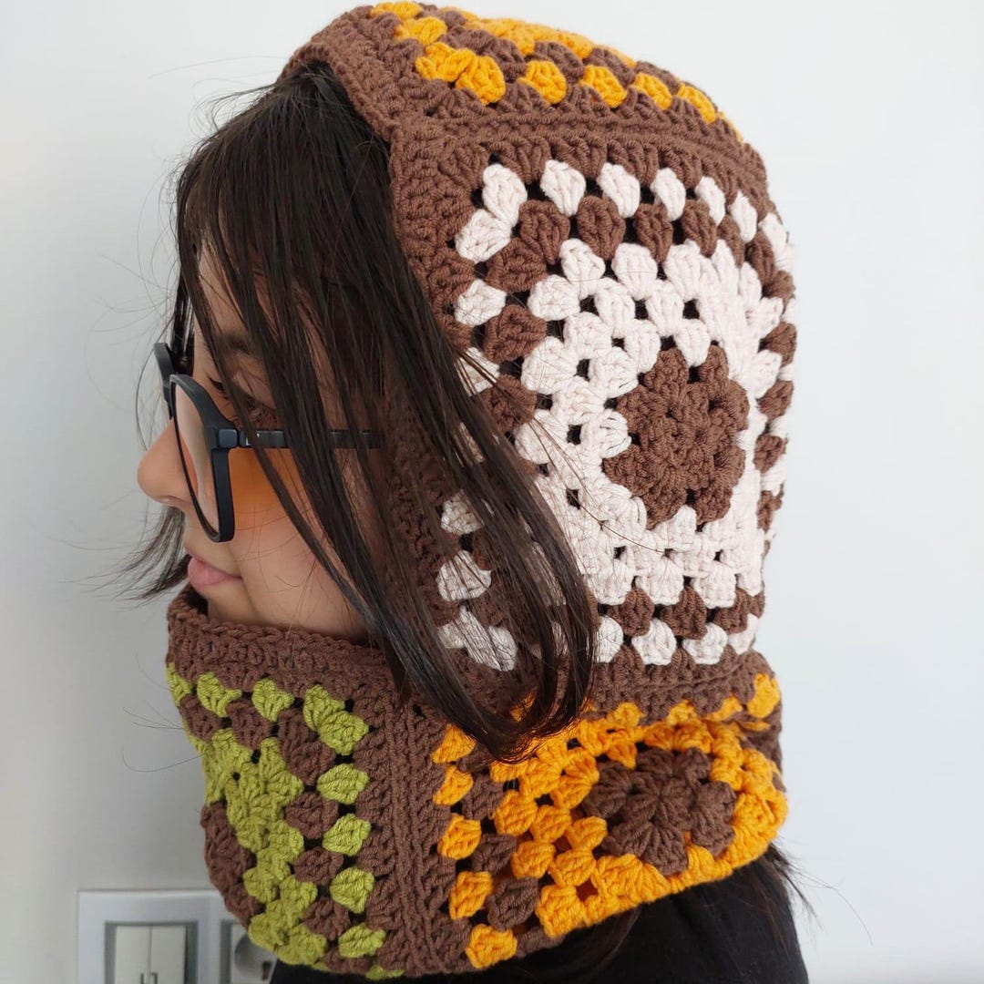 Crochet Balaclava, Granny Square Balaclava, Hand Knit Balaclava, Brown ...
