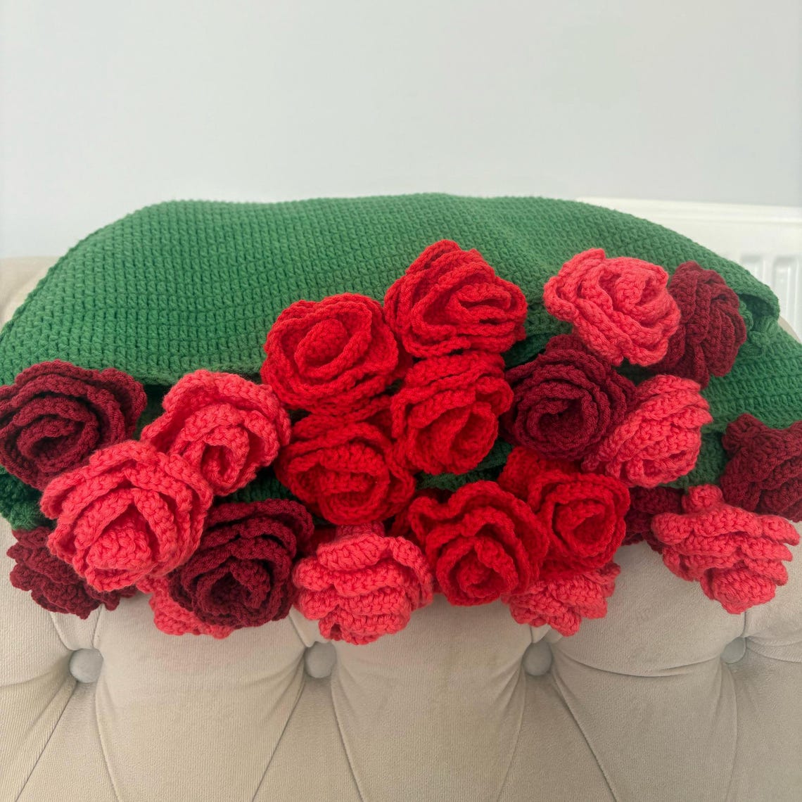 Crochet Flower Bouquet Blanket,crocheted Red Rose Bouquet,granny Square ...