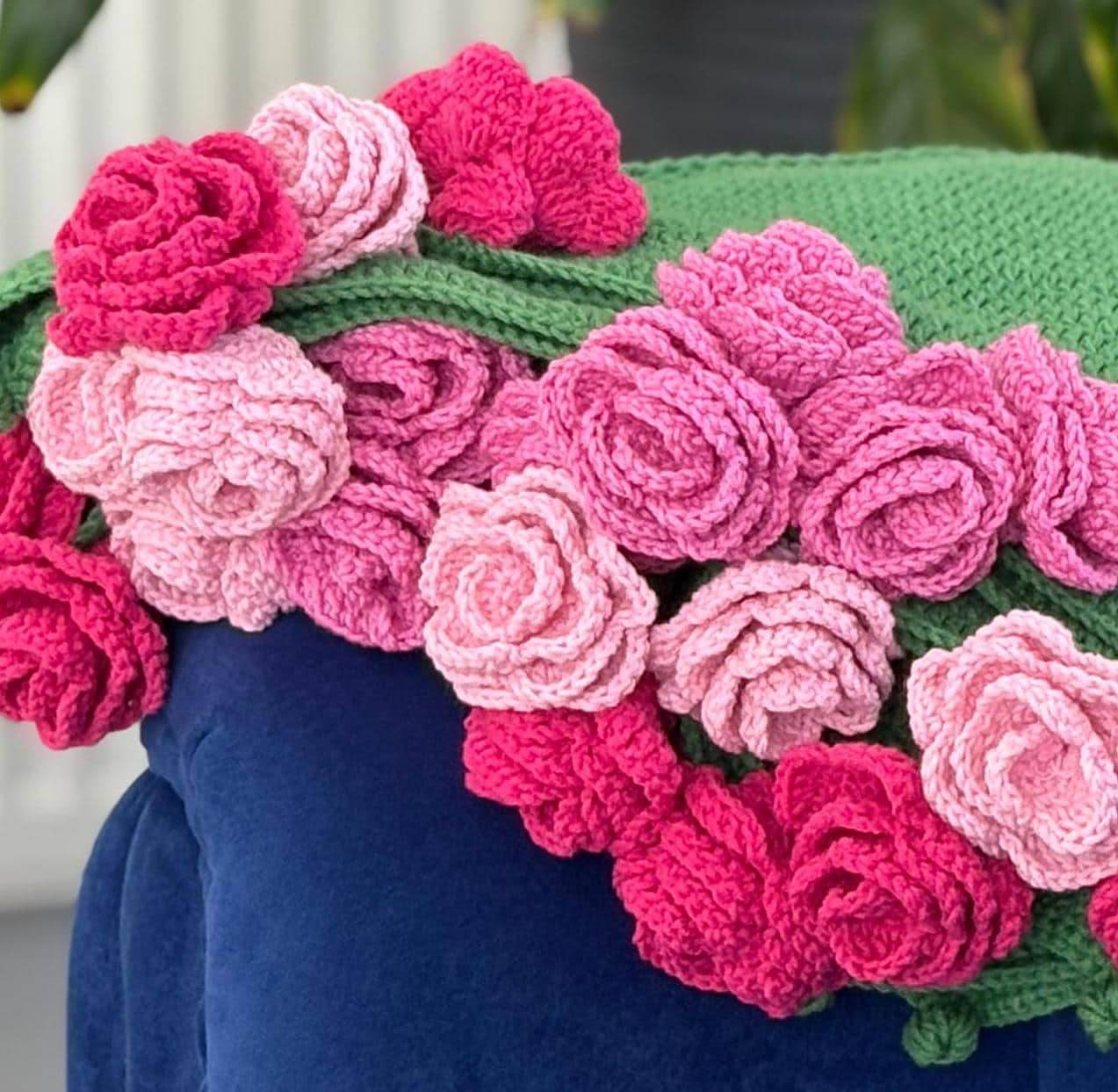 Crochet Flower Bouquet Blanket,crocheted Pink Rose Bouquet,granny ...