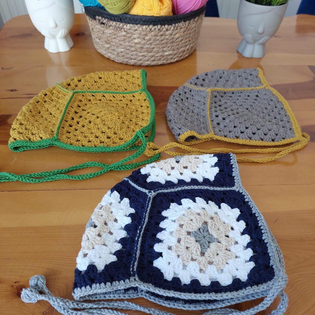 Crochet Granny Square Bonnet, Crochet Balaclava,ear Warmer Beanie ...