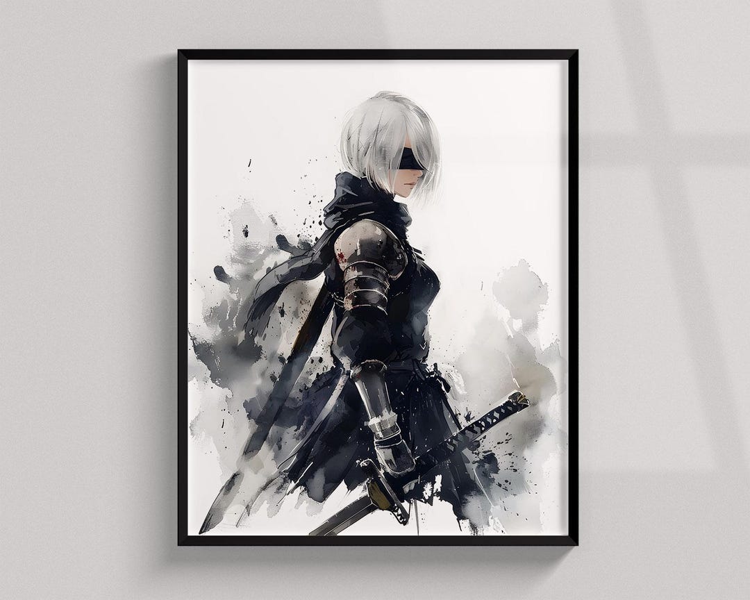 2B Nier Automata Poster, Anime Girl, Watercolor Video Game Poster ...