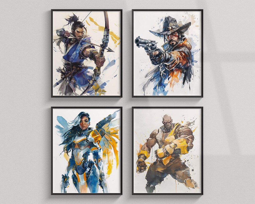 Overwatch Video Game Poster, Set of 4 Watercolor Posters Printable ...