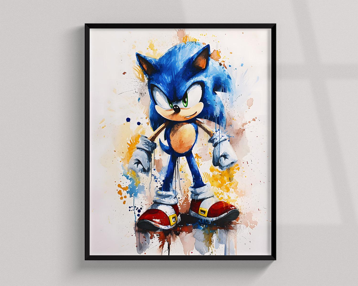 Sonic Poster, Sonic Print, Watercolor Video Game Poster Printable, Wall ...