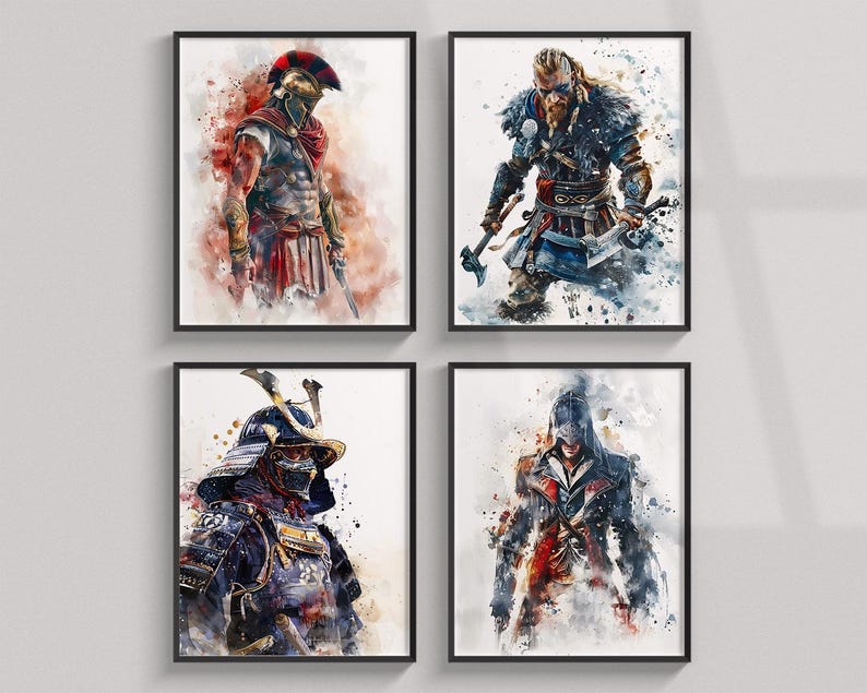 Assassins Creed Posters Printable, Valhalla, Odyssey, Shadows, Black ...