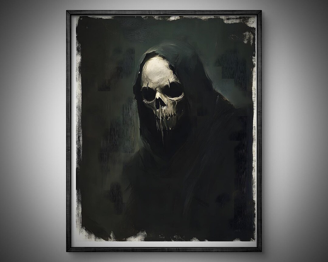 Portrait of Death Painting, Skeleton in Hood, and Girl Poster ...