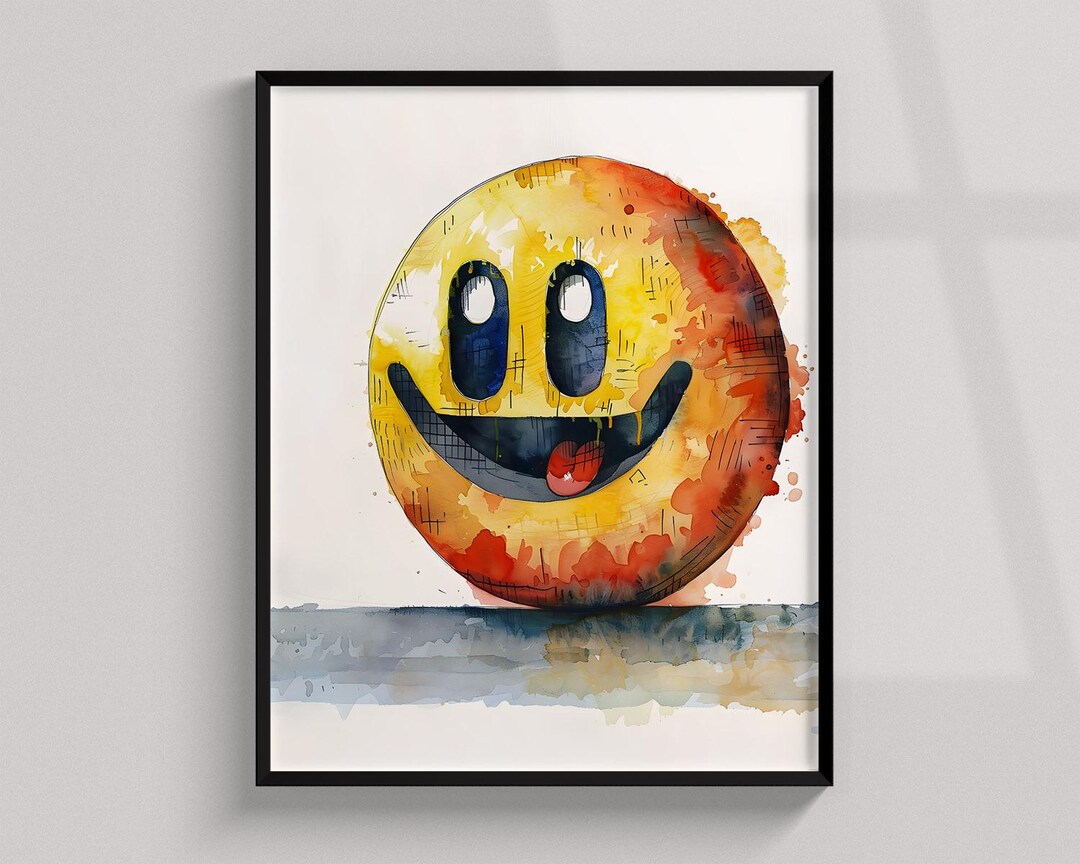 Pac Man Art Print, Watercolor Retro Video Game Poster Printable, Pacman ...