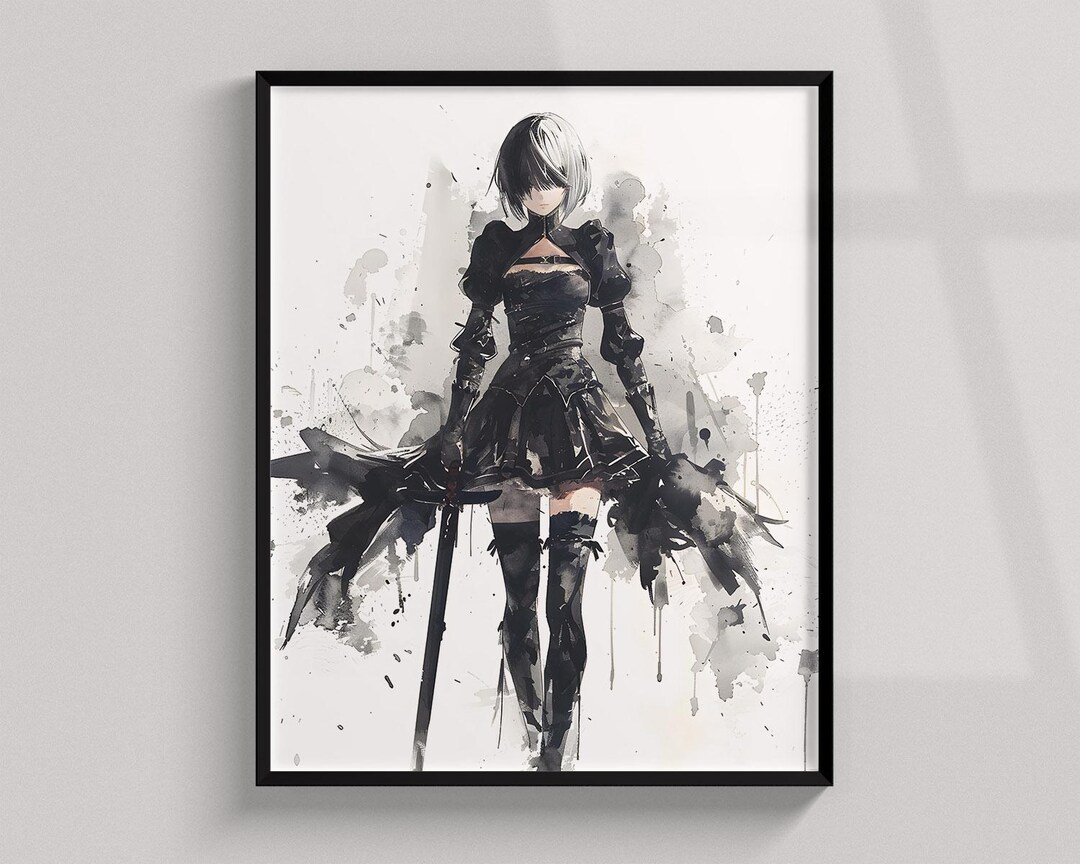 2B Nier Automata Print, Watercolor Video Game Poster Printable, Anime ...