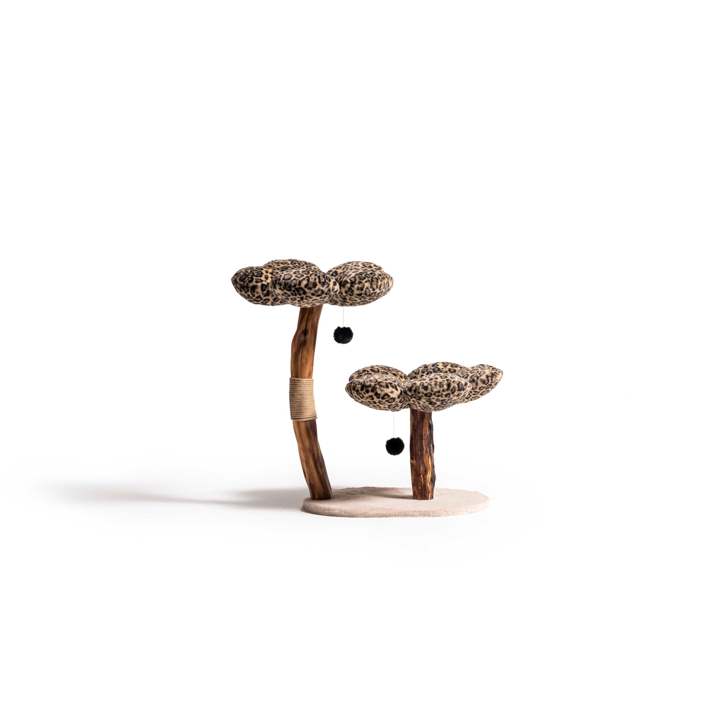Leopard Floral Cat Tree: Plush Pods, Natural Wood, Large Cat Furniture ...