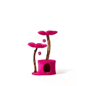 Floral Cat Tree: Pink Daisy Design, Natural Wood, Scratch Post for ...