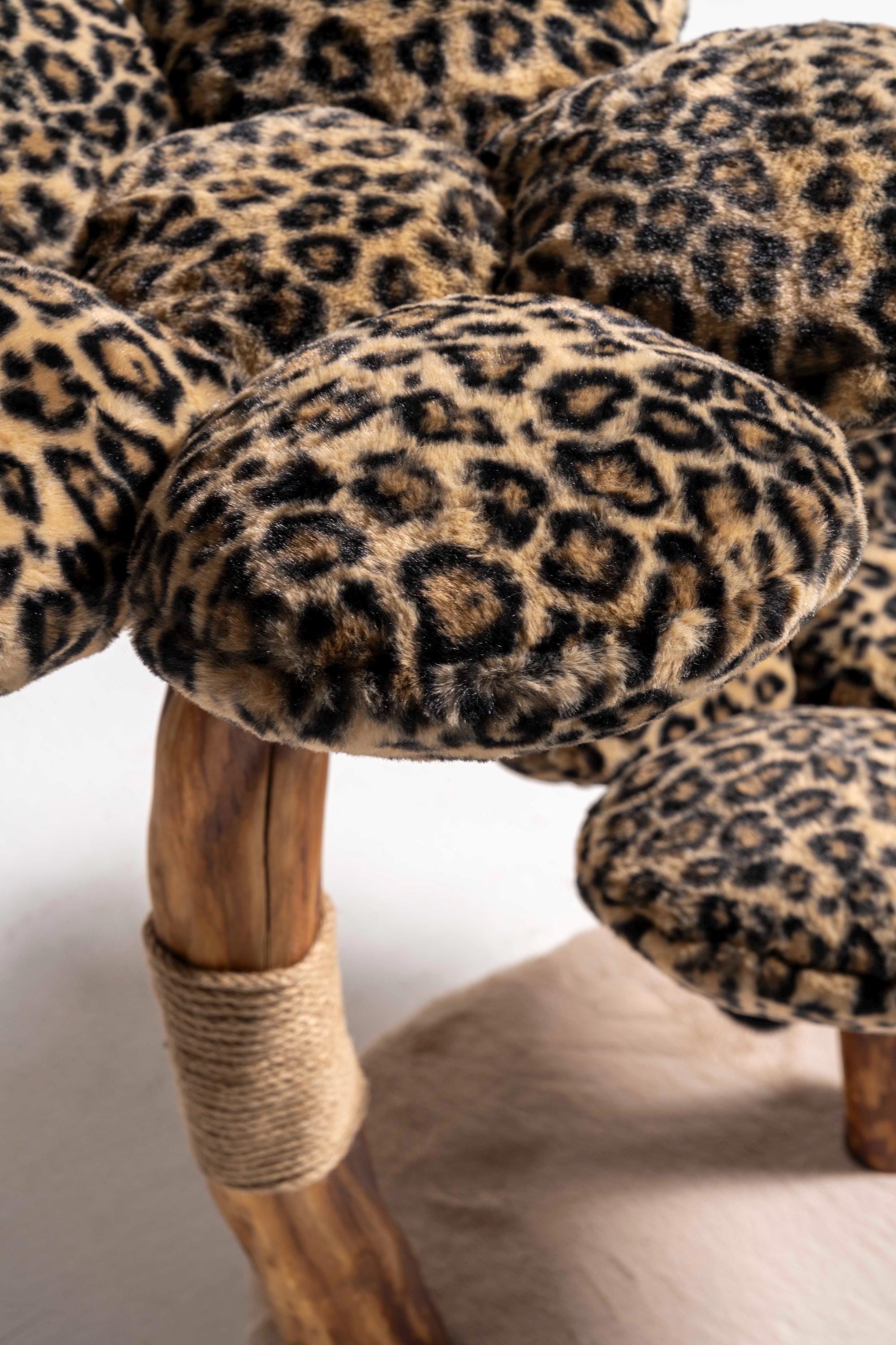 Leopard Floral Cat Tree: Plush Pods, Natural Wood, Large Cat Furniture ...