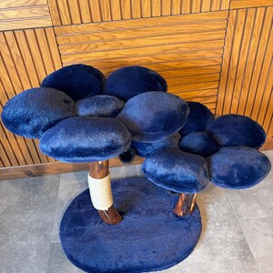 Blue Plush Flower Cat Tree: Modern Wooden Cat Tower - Etsy