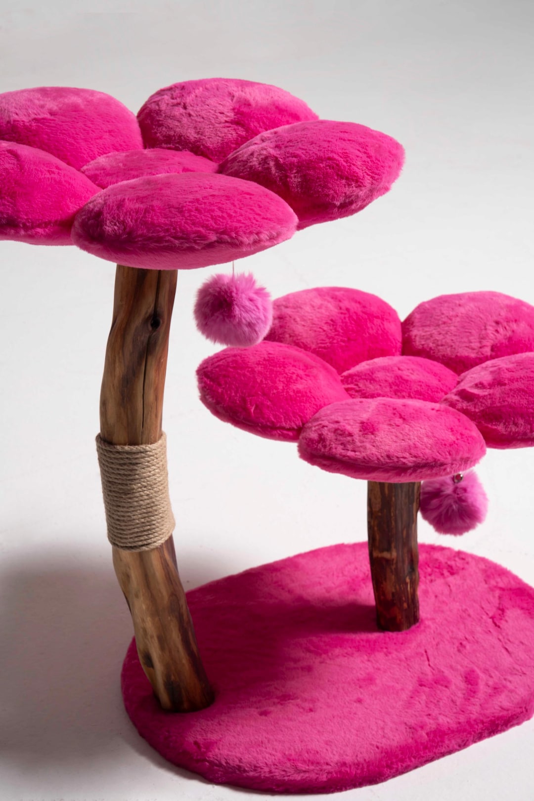 Pink Floral Cat Tree With Natural Wood, Cozy Cat Bed and Cat House ...