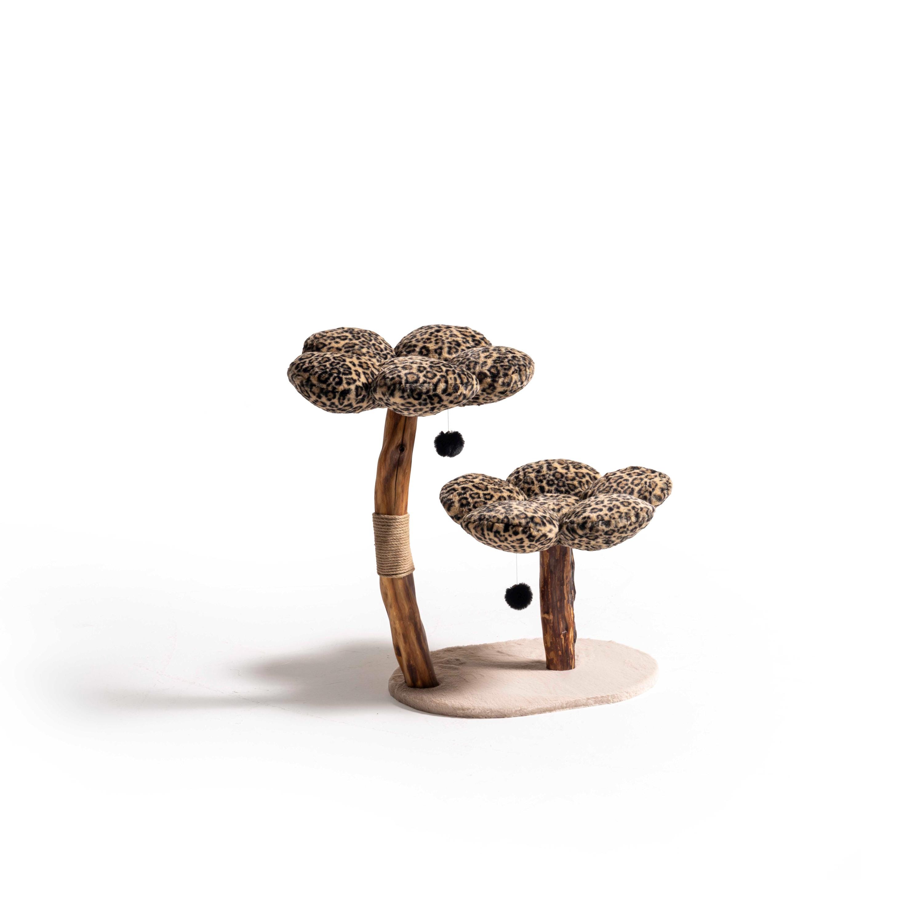 Leopard Floral Cat Tree: Plush Pods, Natural Wood, Large Cat Furniture ...