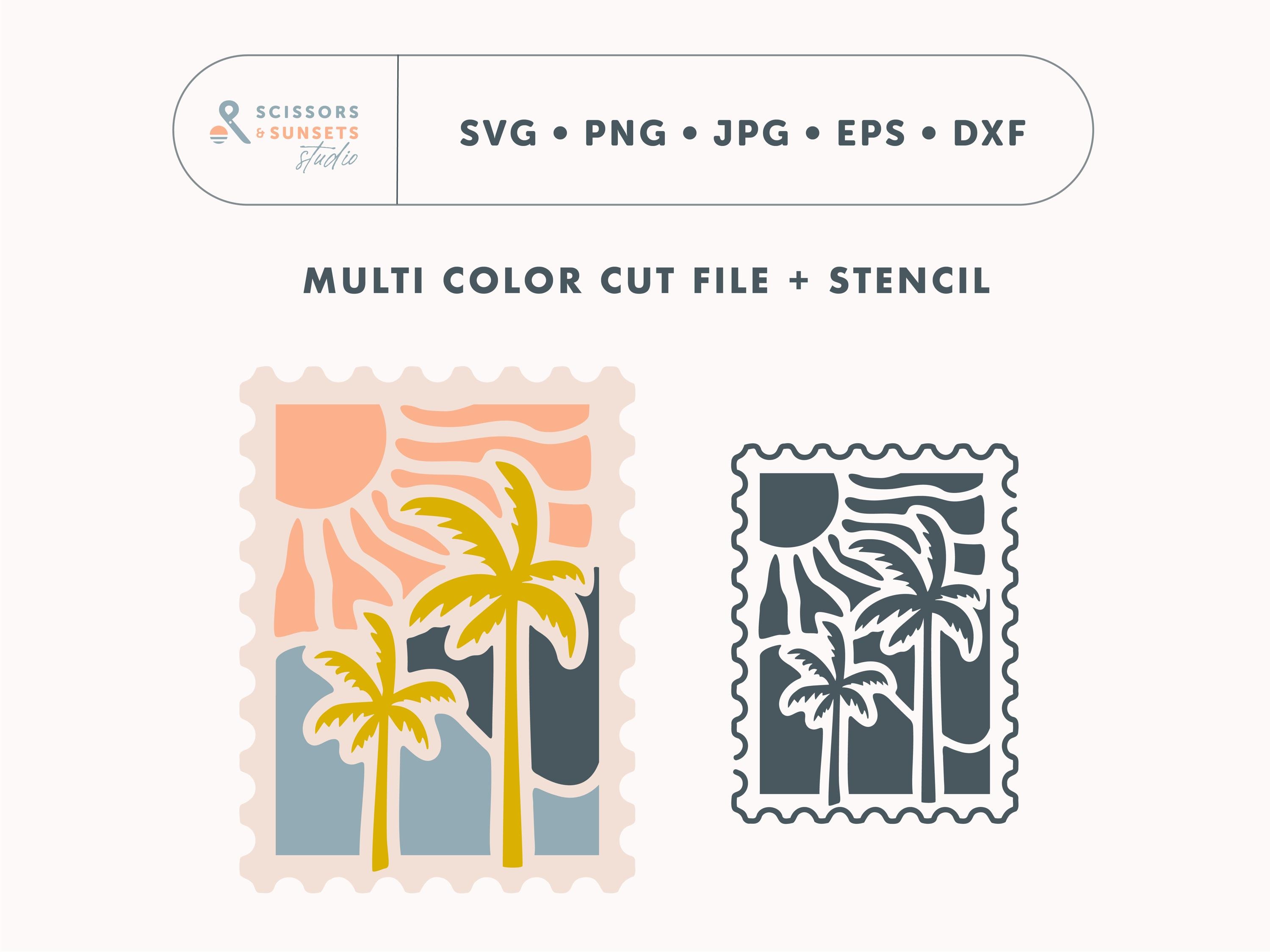 Bundle Cutting File + Stencil Palm Tree Stamp SVG | Multicolored ...