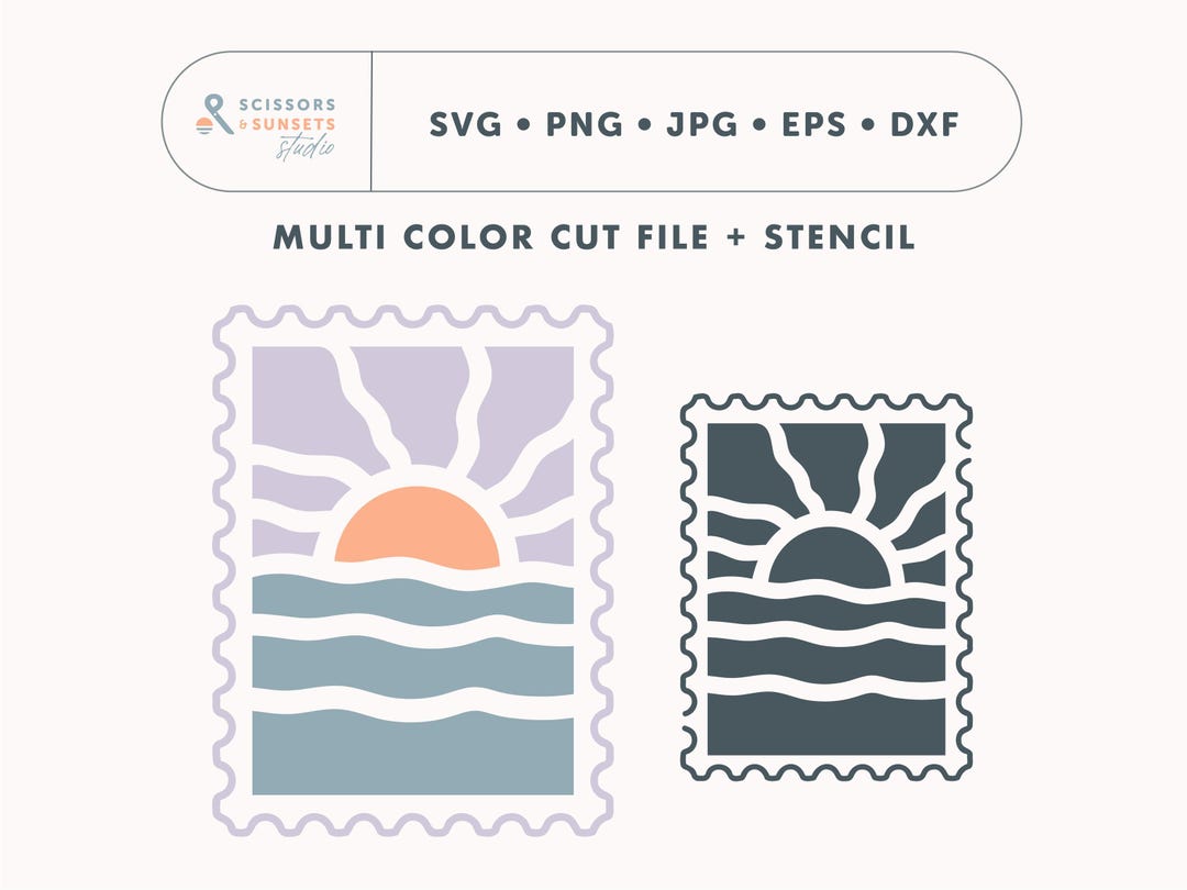 Plotter File Sunset Coast Stamp SVG | Screen Printing Stencil, Cutting File Summer Sea | Plotter ...