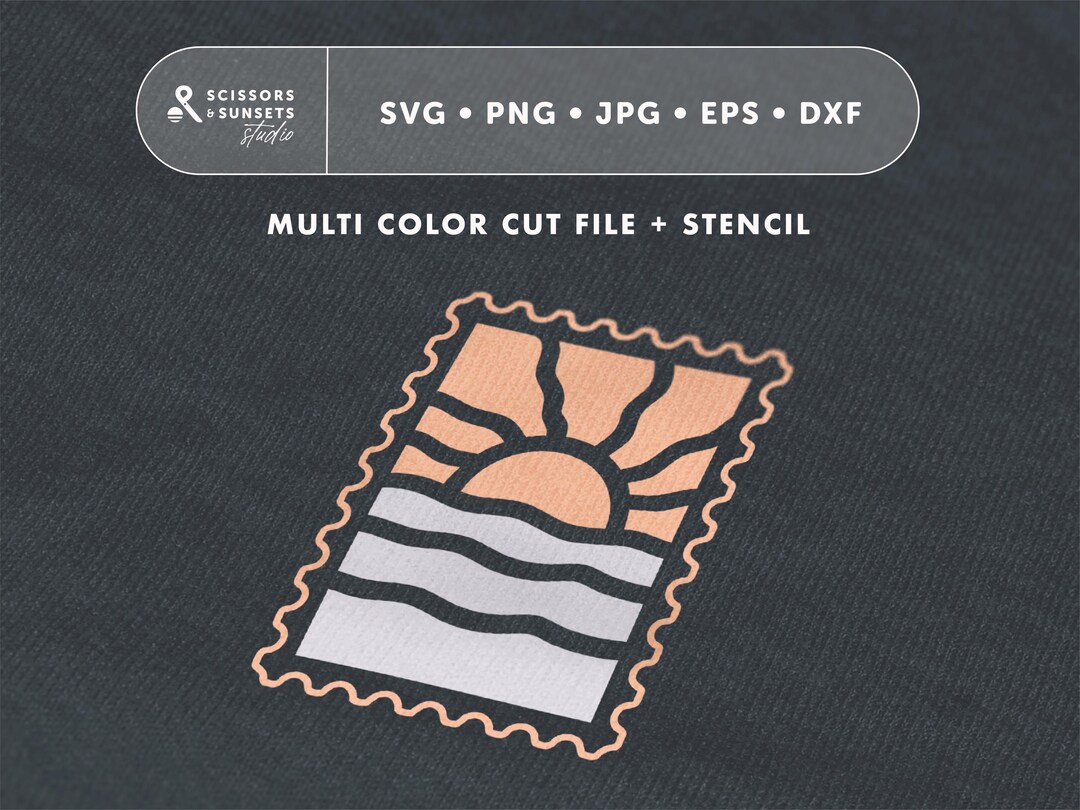 Plotter File Sunset Coast Stamp SVG | Screen Printing Stencil, Cutting File Summer Sea | Plotter ...