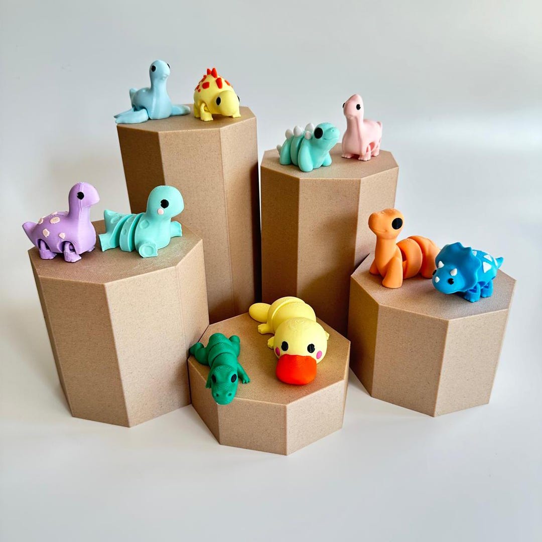 Mini 3D Printed Dinosaur Toy: Articulating Fidget Animals, 5 or 10 Pc ...
