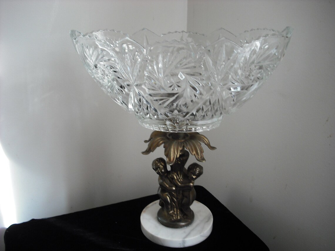 Vintage Compote Hollywood Regency Marble Cut Glass - Etsy
