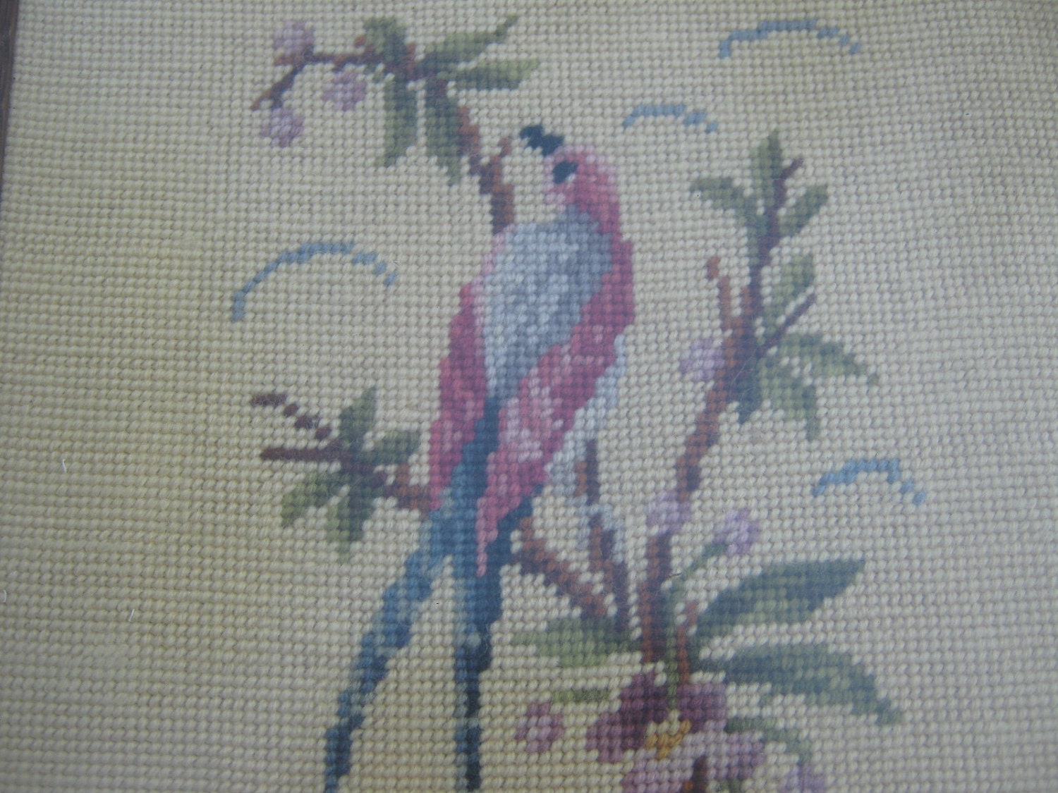Vintage Picture 40's Bird Wool Needlepoint in Wood Bamboo - Etsy