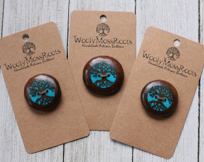 Inlay Turquoise Tree Buttons in Black Walnut - Etsy