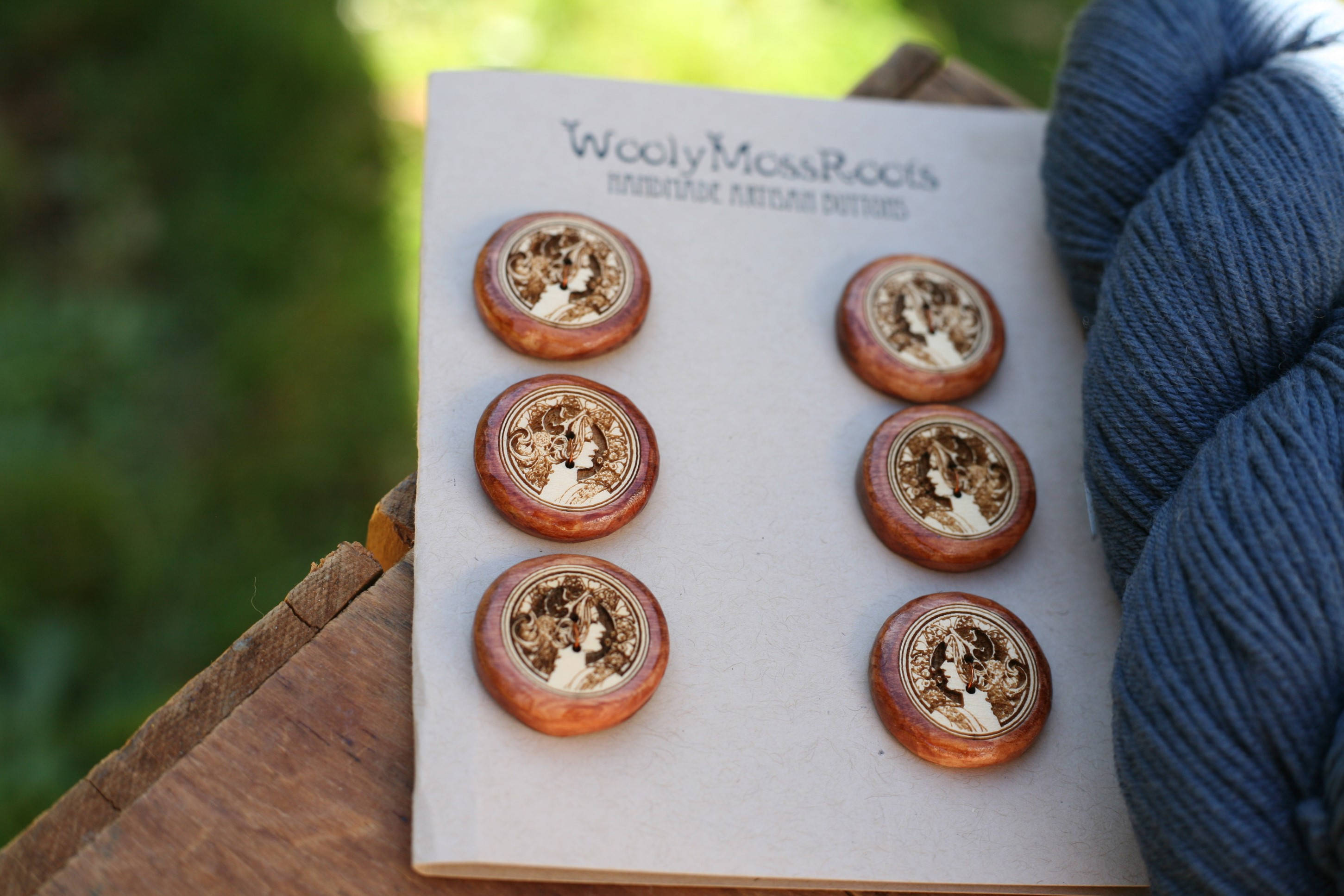 SALE! 6 Cameo Lady Buttons in Yellow Cedar Wood