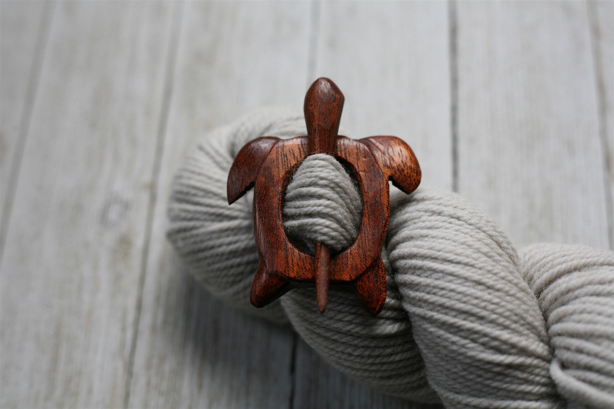 Carved Turtle Shawl Pin in Mahogany Wood