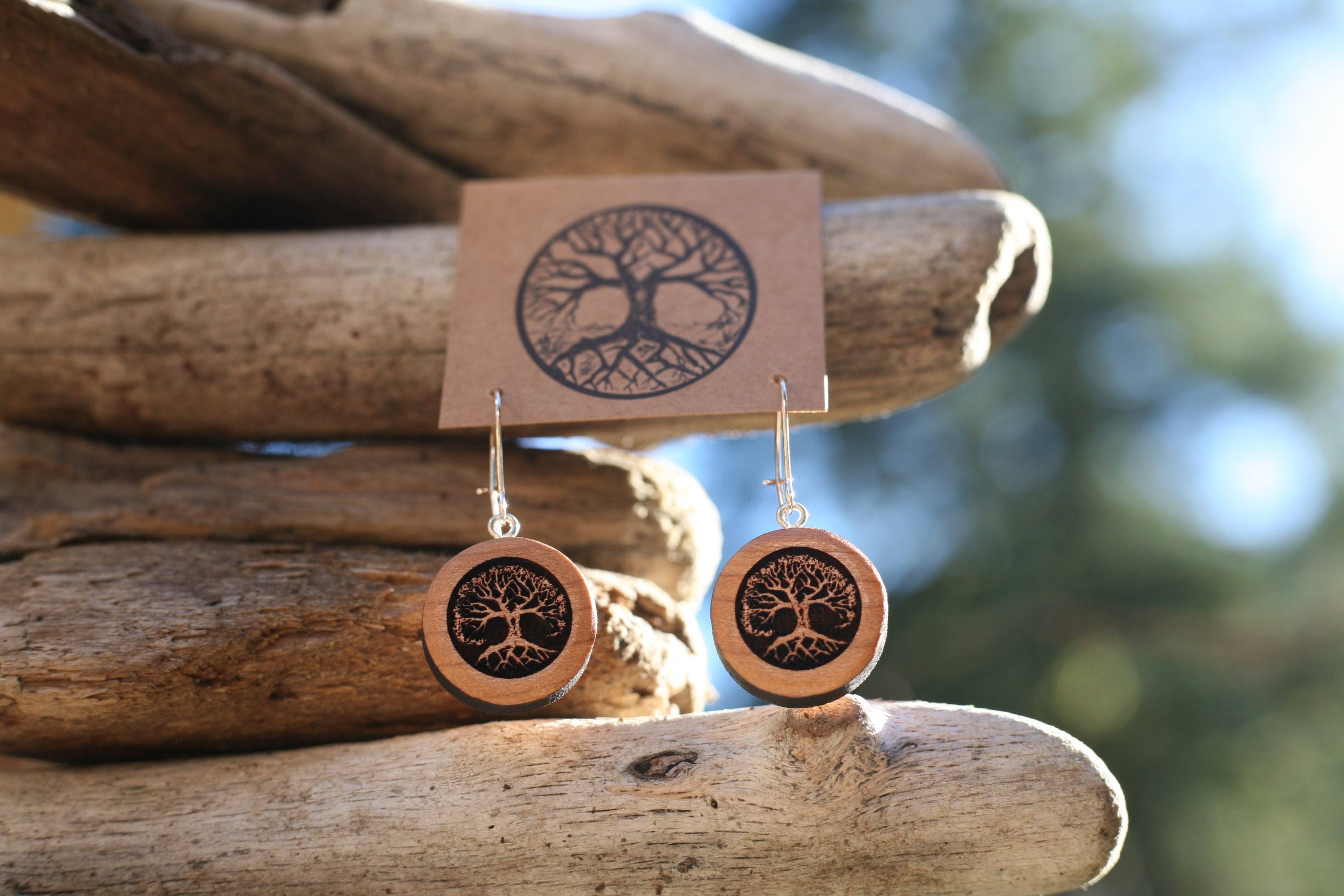 Cherry Wood Tree Earrings