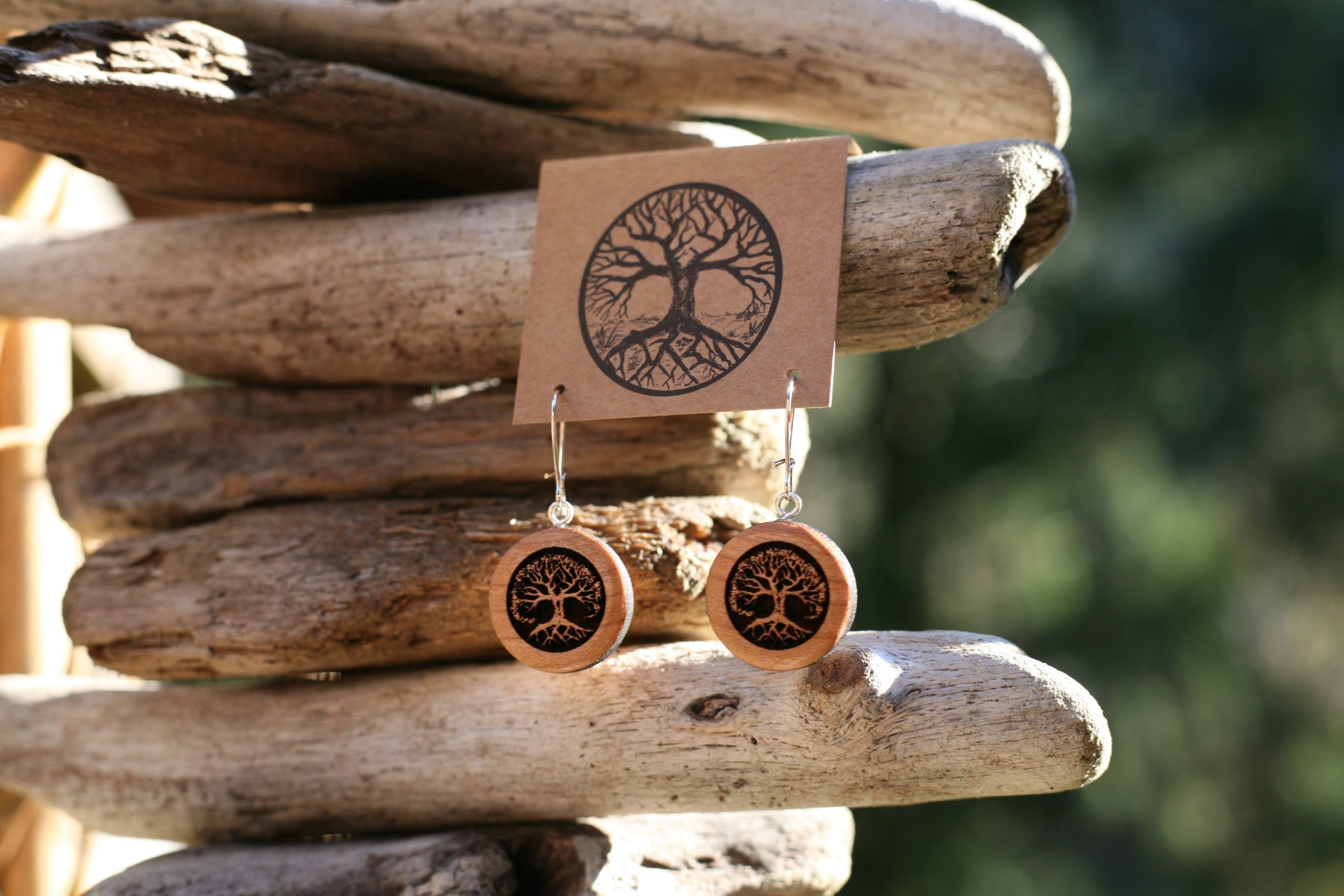 Cherry Wood Tree Earrings