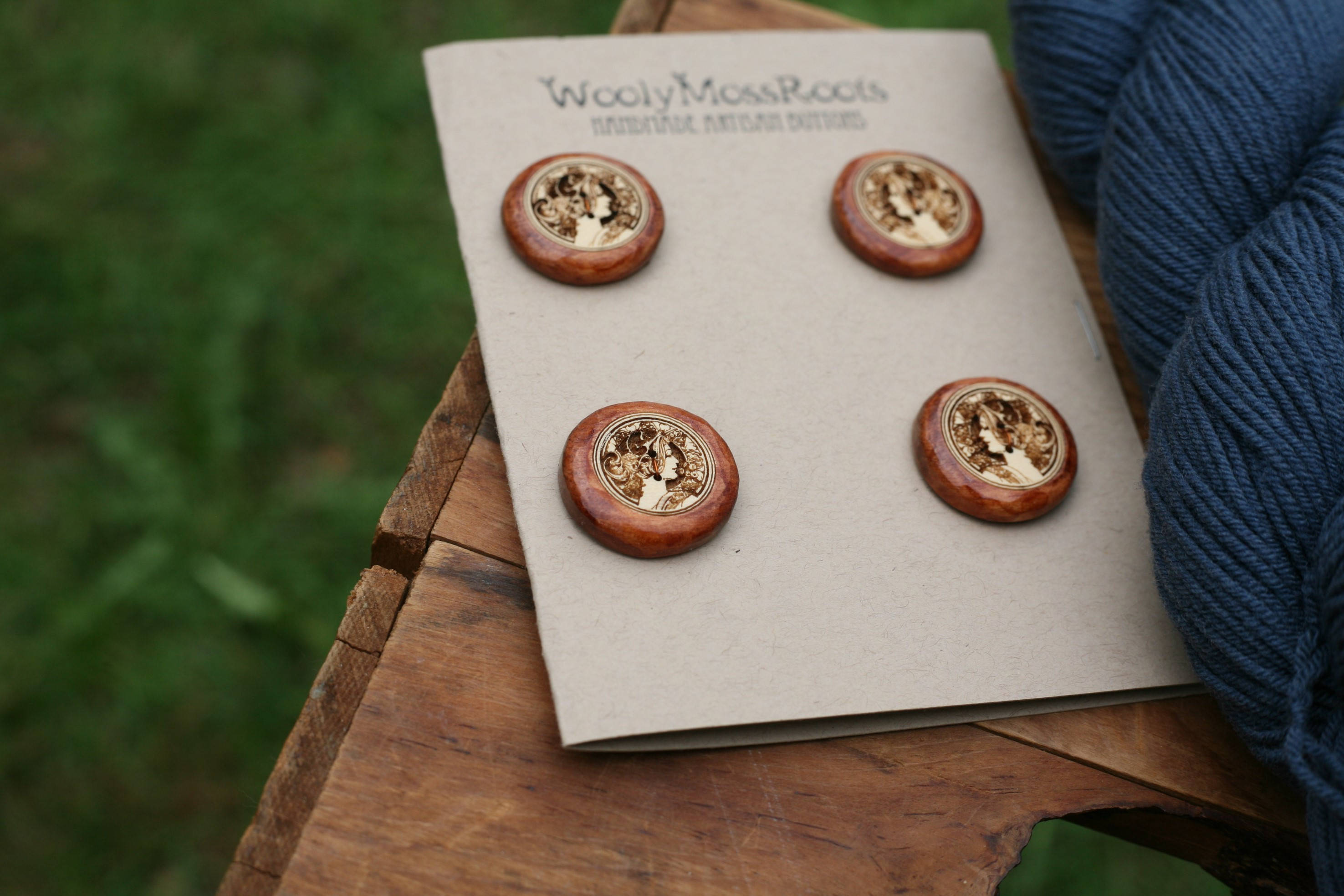 SALE! 4 Cameo Lady Buttons in Yellow Cedar Wood