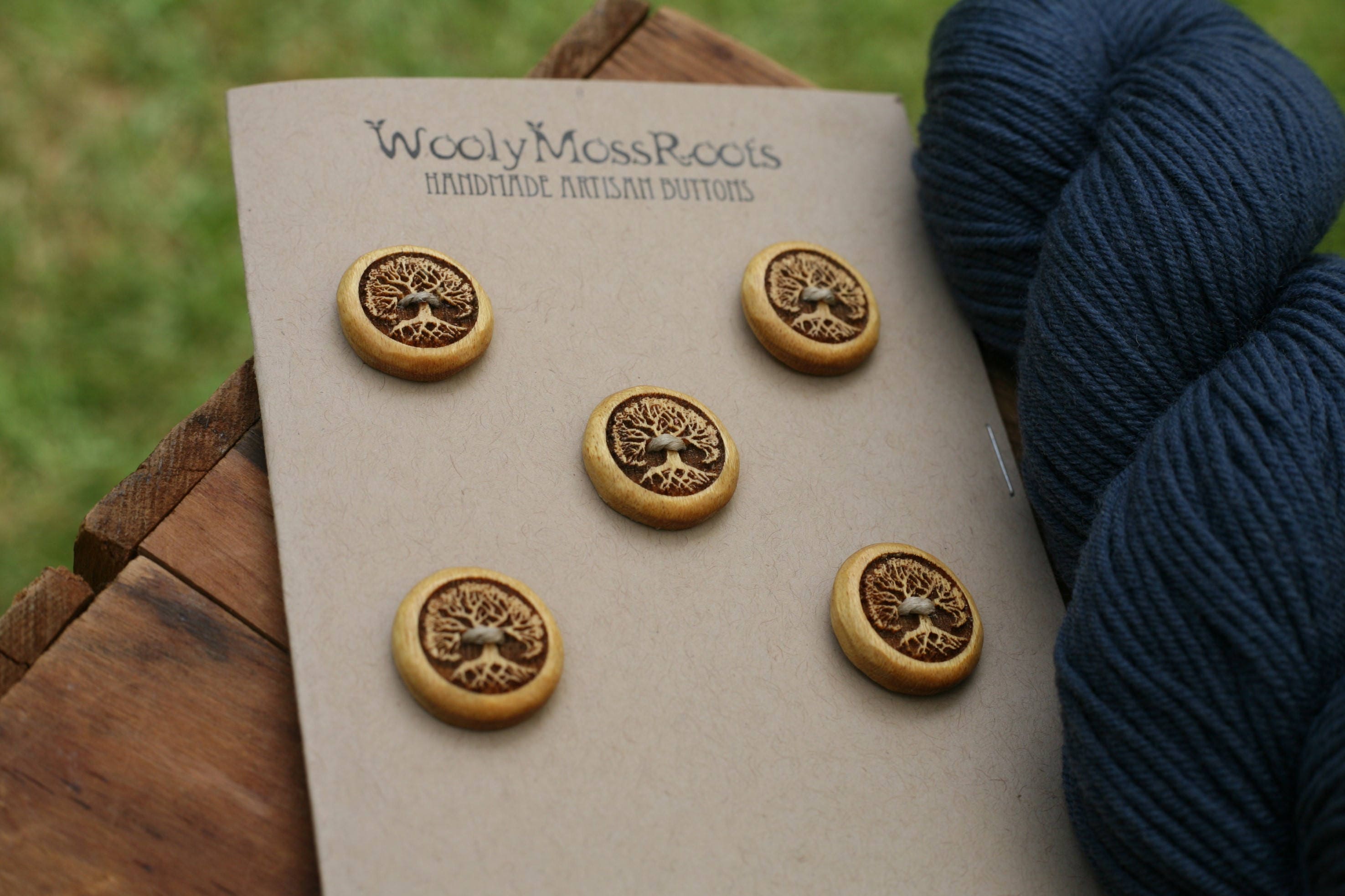 SALE! 5 Yellowheart Wood Tree Buttons
