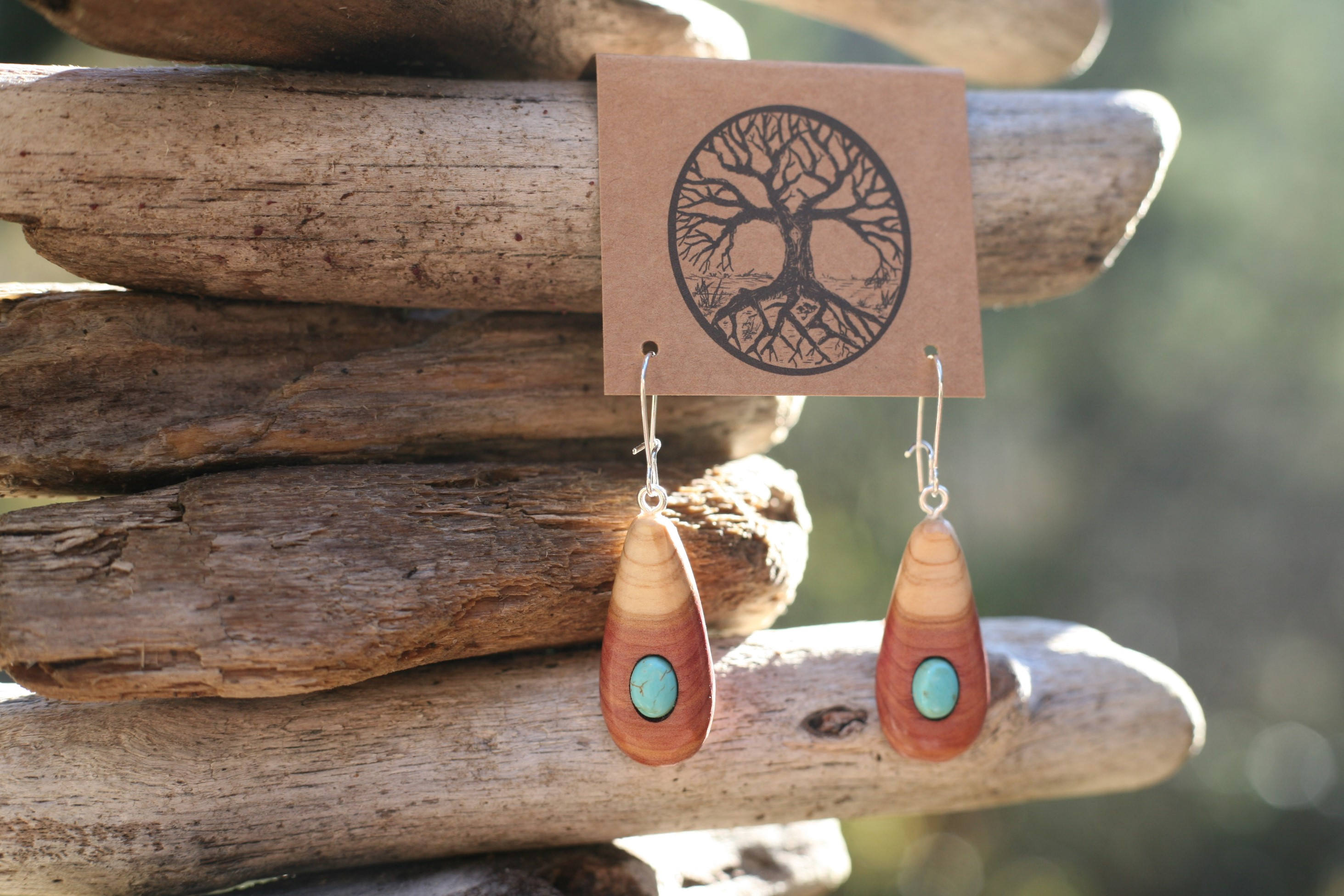 Turquoise & Red Cedar Earrings