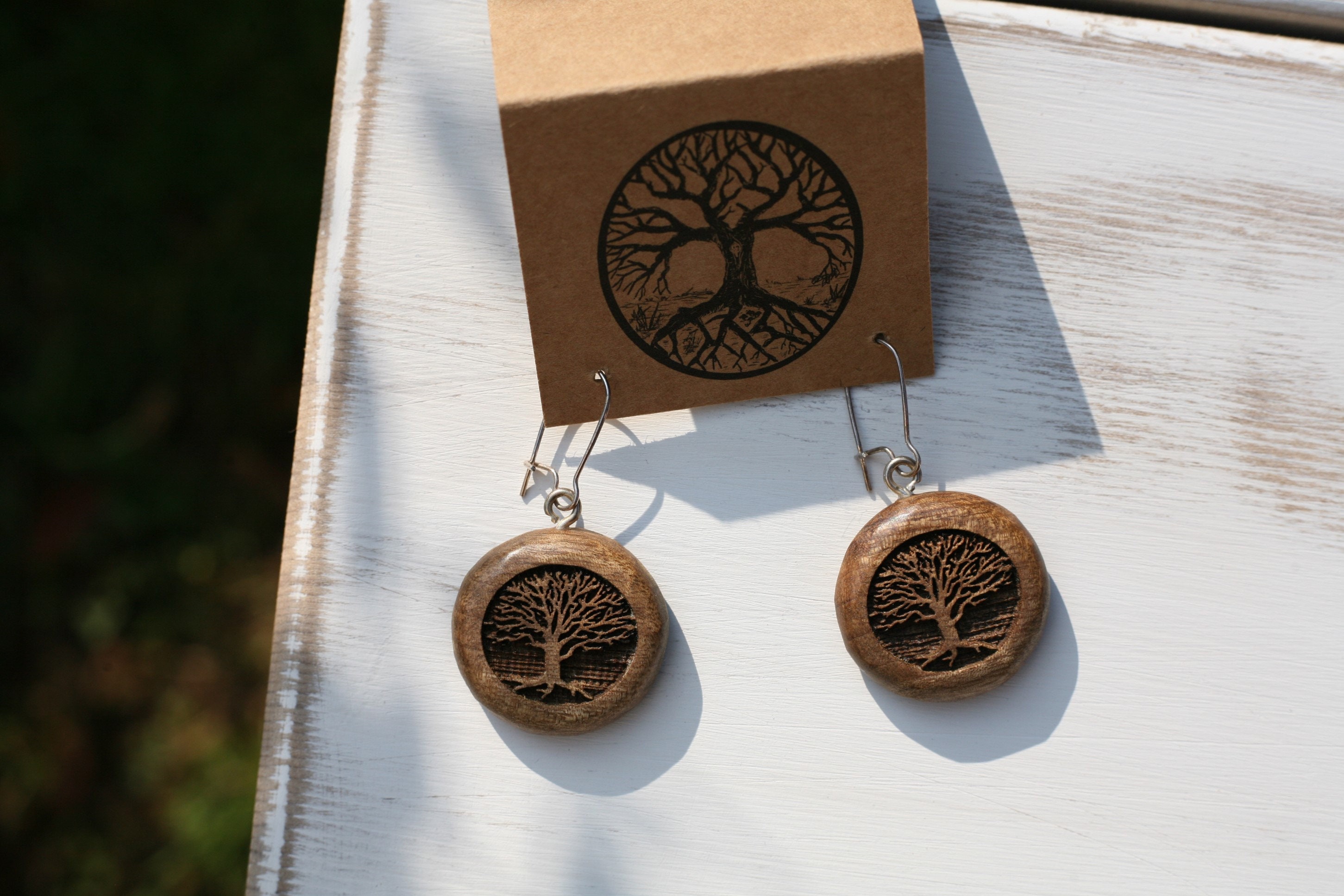 Tree Earrings in Oregon Myrtlewood