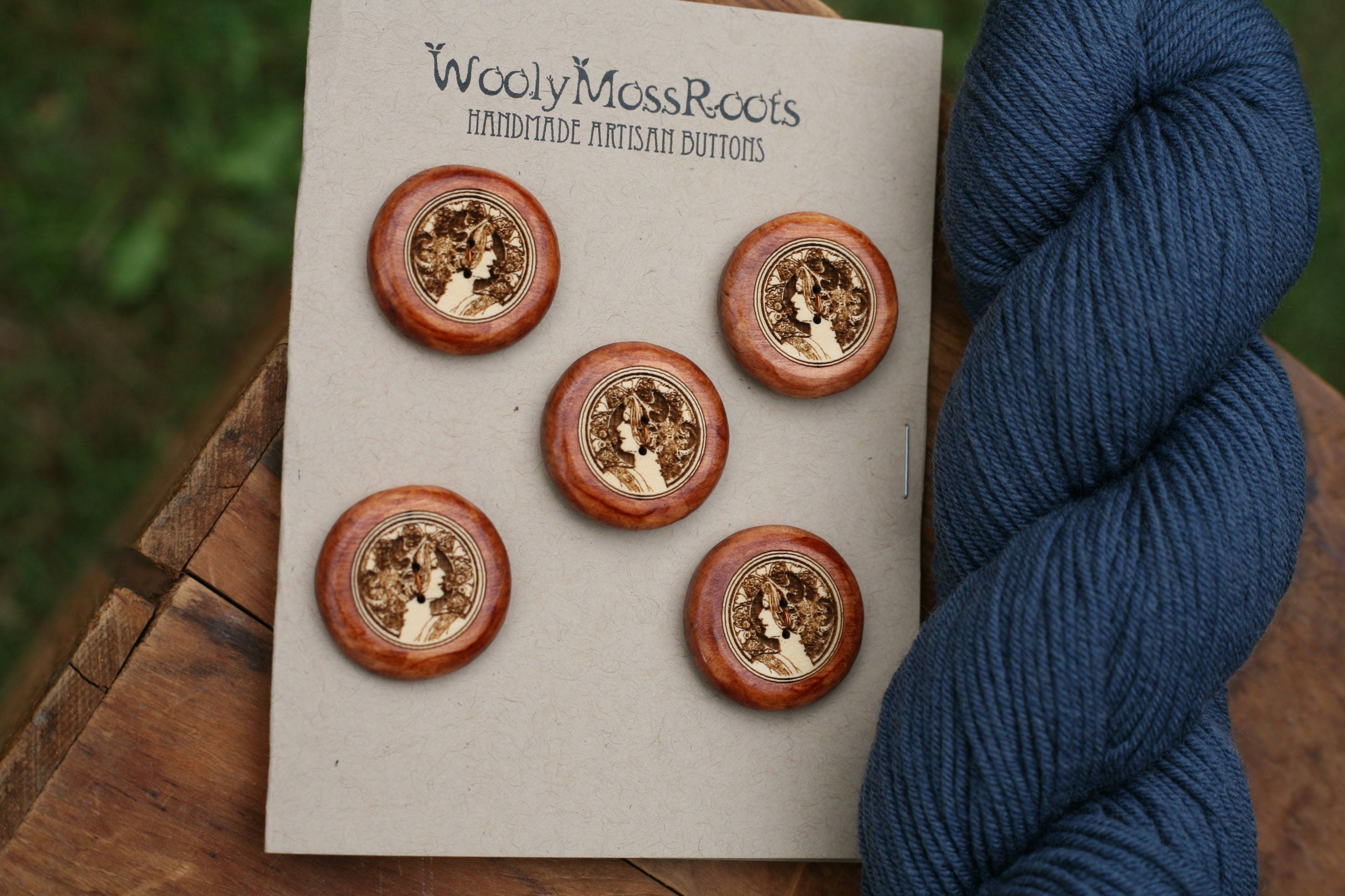 SALE! 5 Cameo Lady Buttons in Yellow Cedar Wood