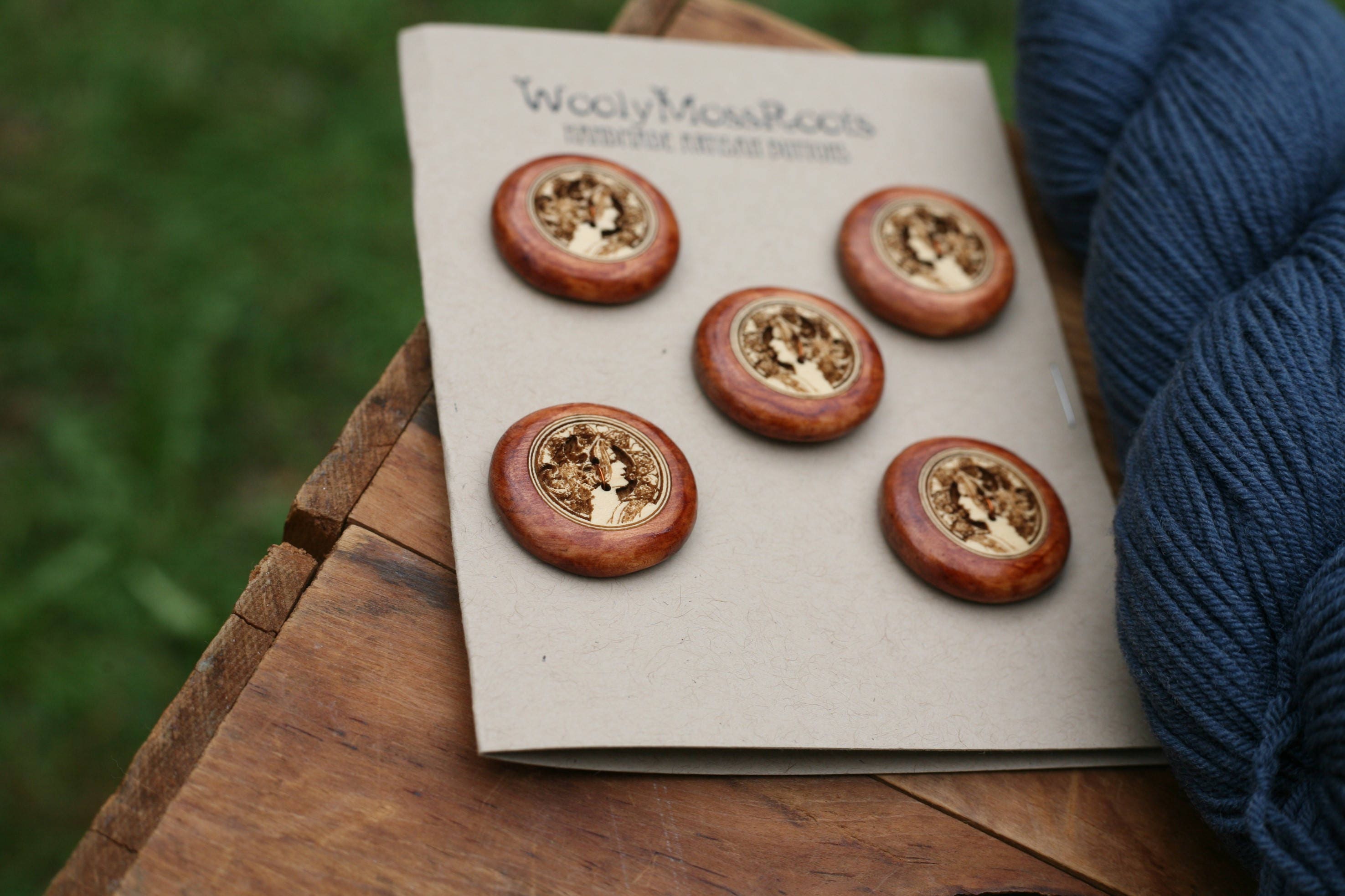 SALE! 5 Cameo Lady Buttons in Yellow Cedar Wood