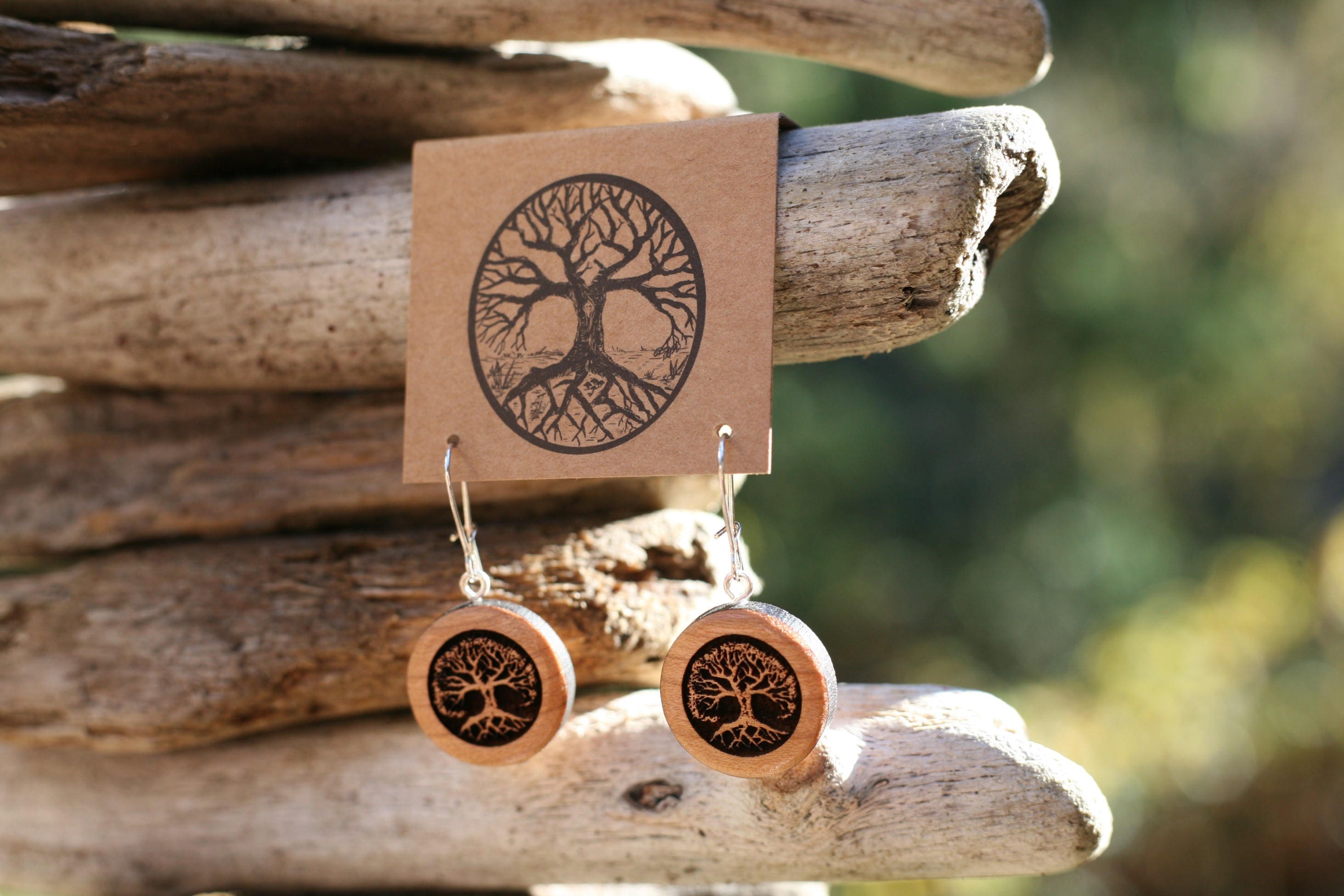 Cherry Wood Tree Earrings
